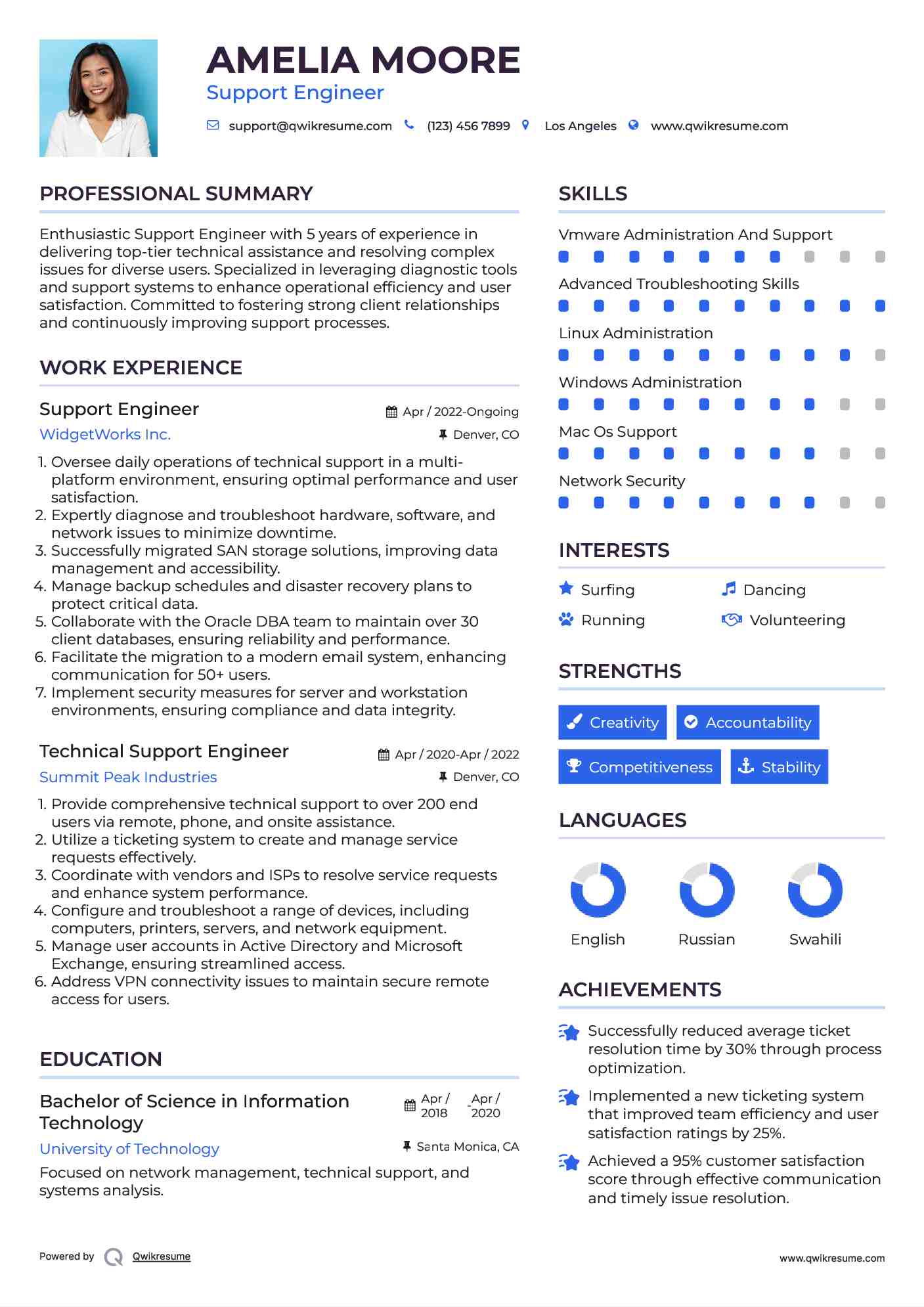 Technical Support Engineer Resume Samples QwikResume