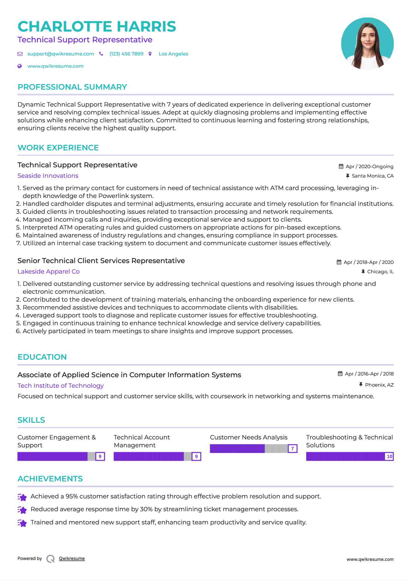 Technical Support Representative Resume Samples QwikResume