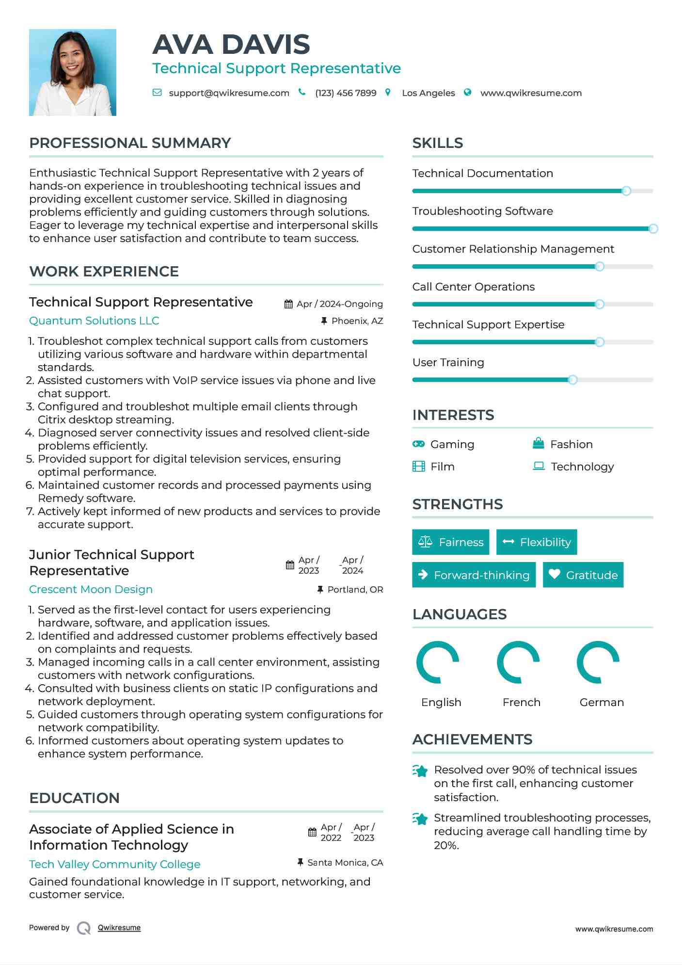 Technical Support Representative Resume Samples QwikResume