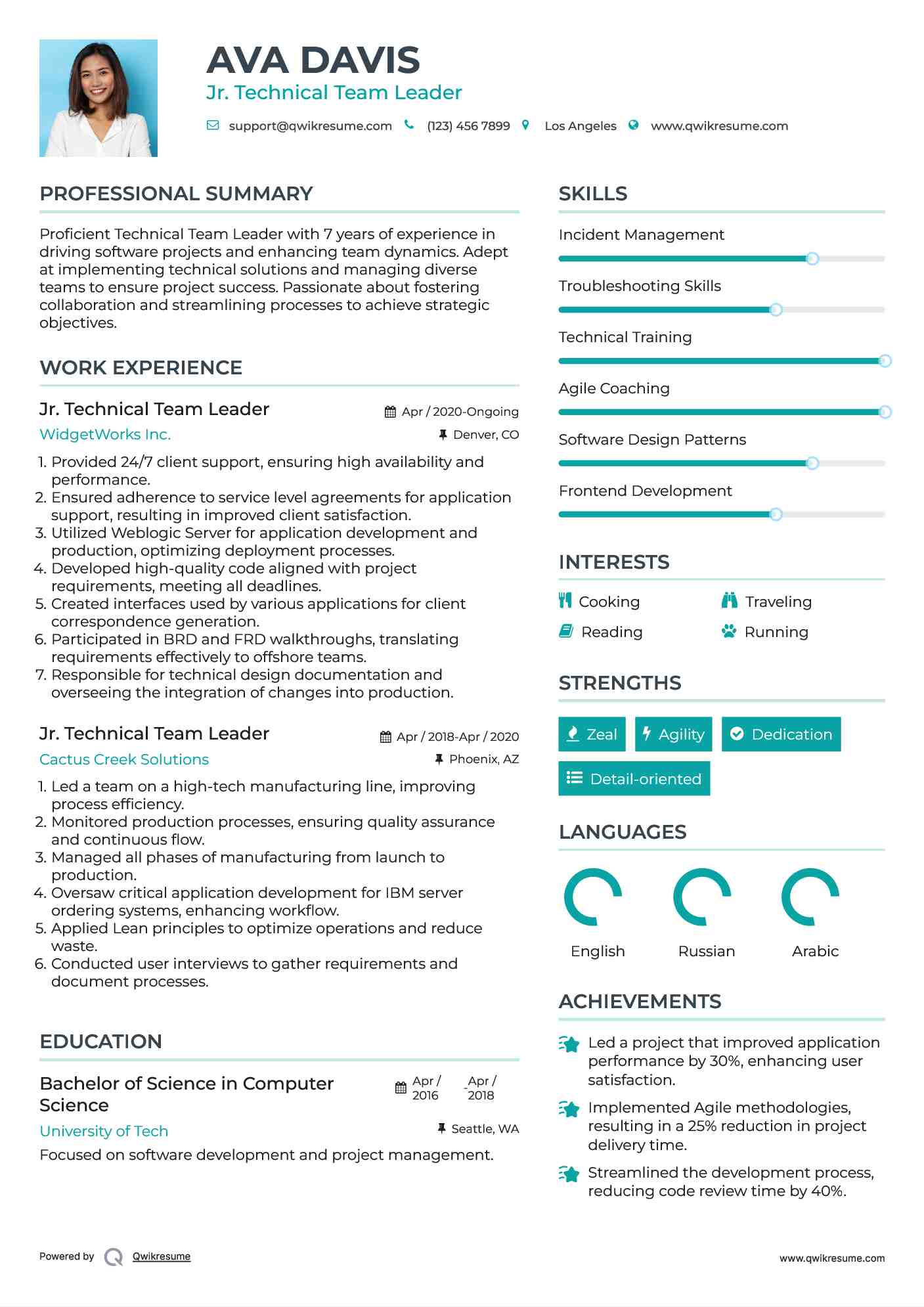 Technical Team Leader Resume Samples QwikResume