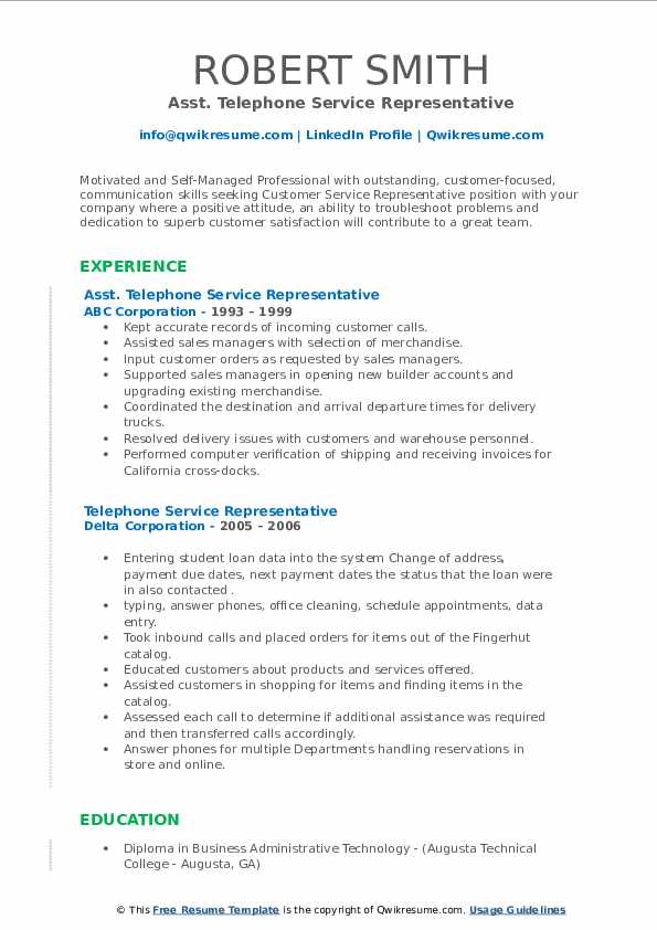 Telephone Sales Resume Sample