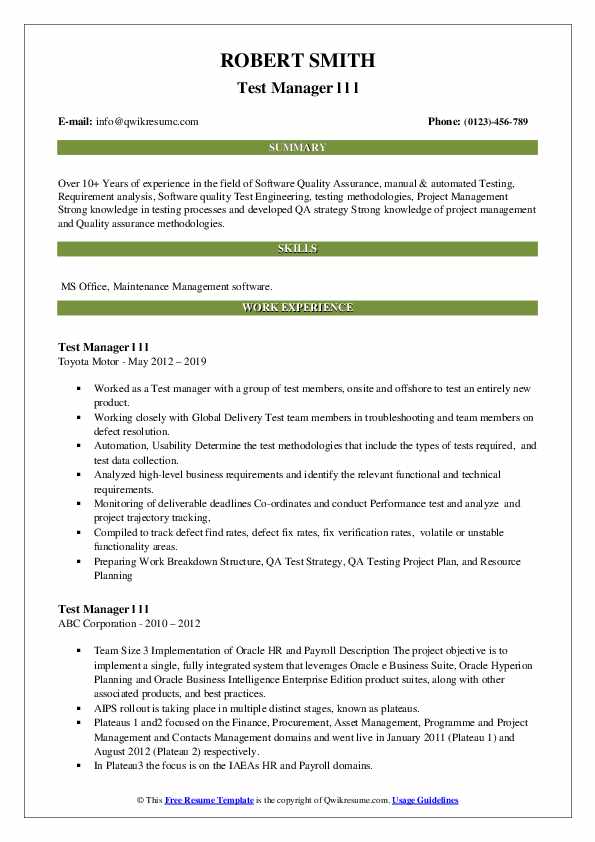 Test Manager Sample Resume Soalanfail