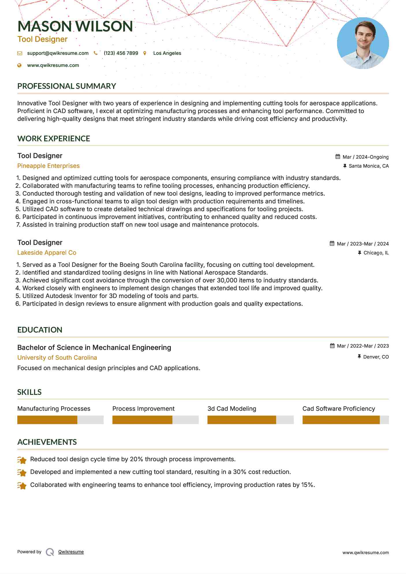 Tool Designer Resume Samples QwikResume
