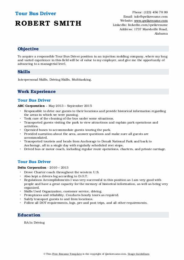 Tour Bus Driver Resume Samples | QwikResume