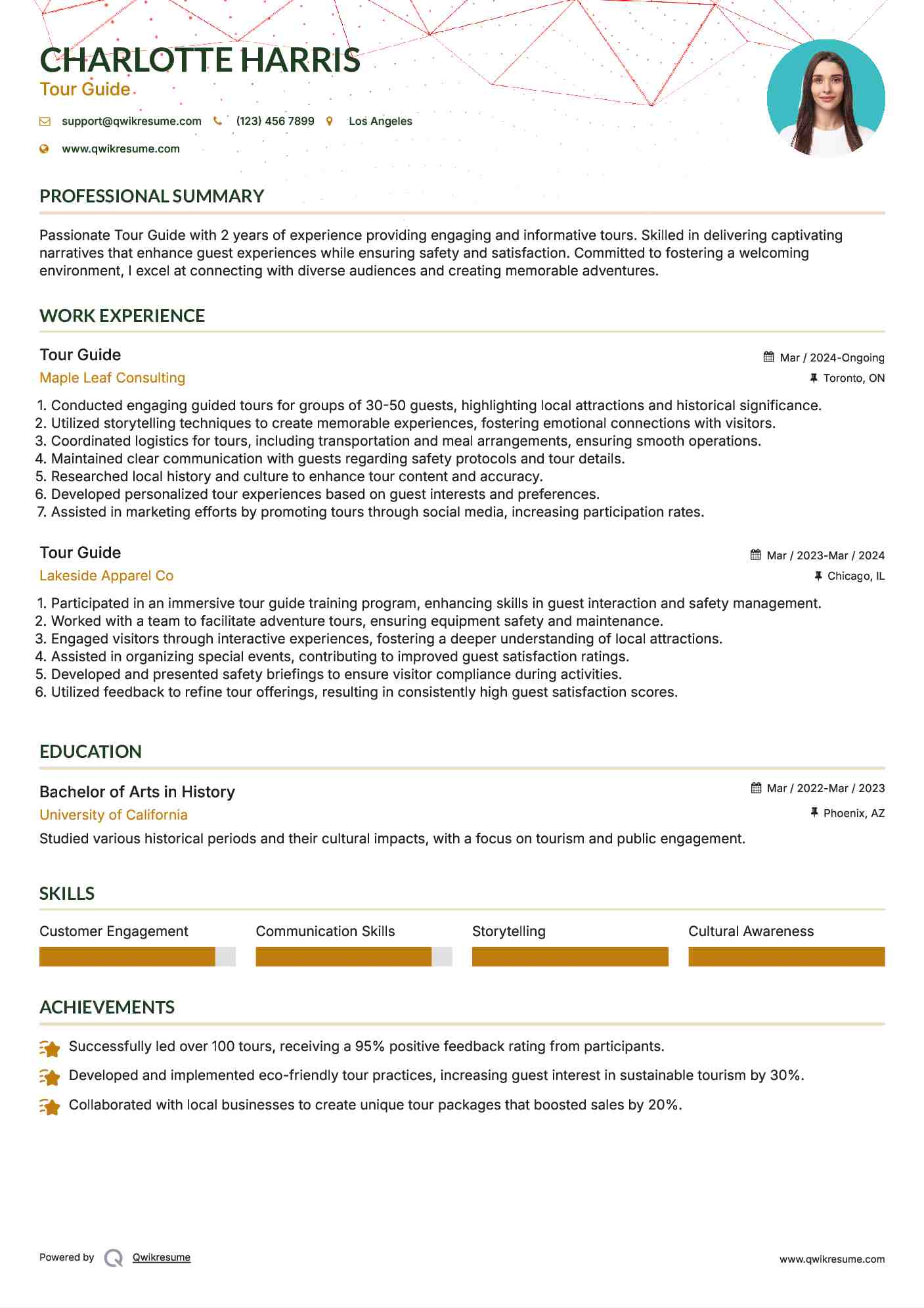 Tour Guide Resume Samples QwikResume