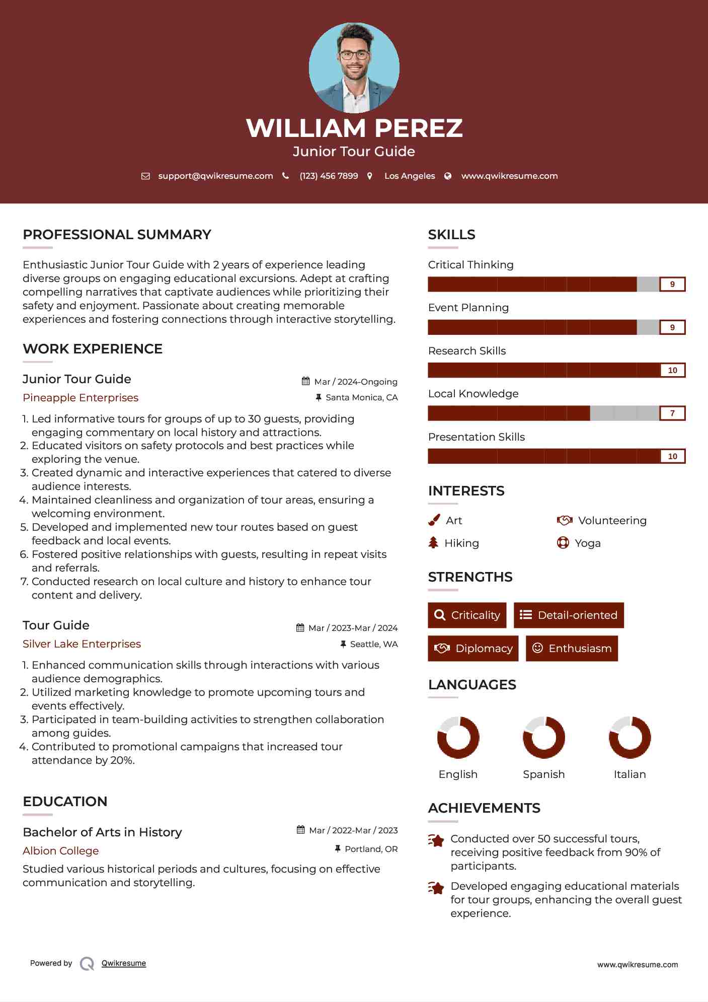 Tour Guide Resume Samples QwikResume