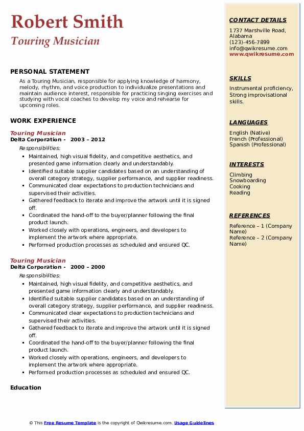 Musician Resume Samples