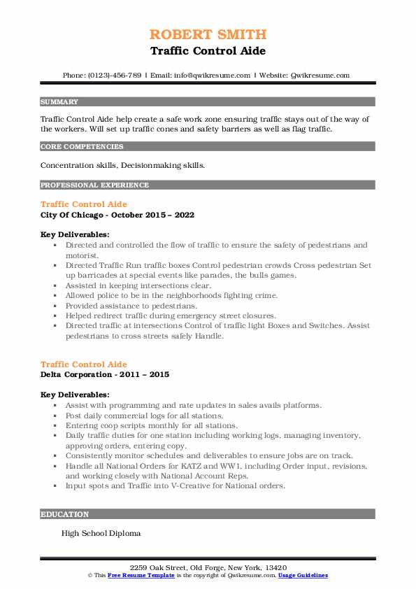 Traffic Control Aide Resume Samples | QwikResume