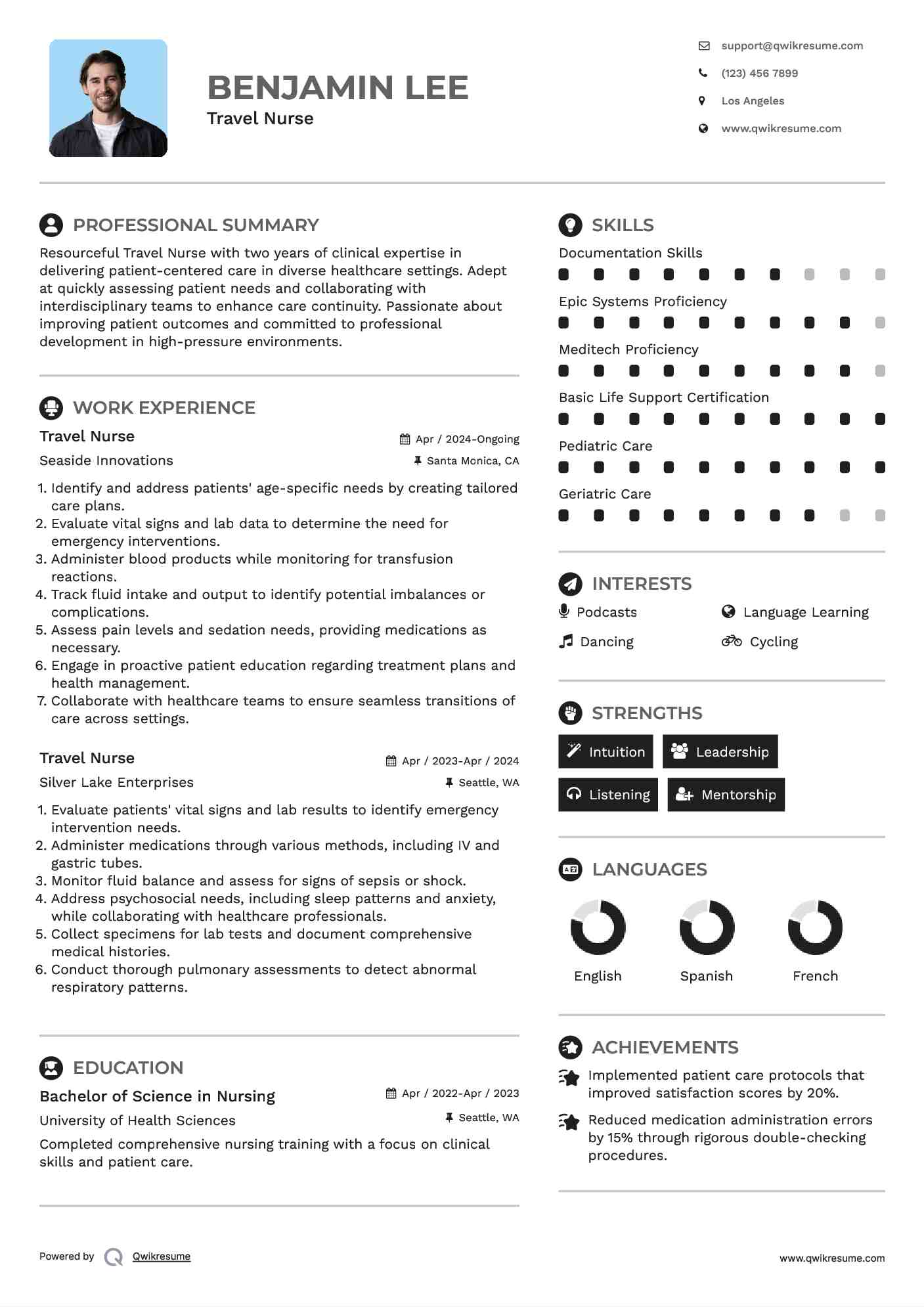Travel Nurse Resume Samples QwikResume