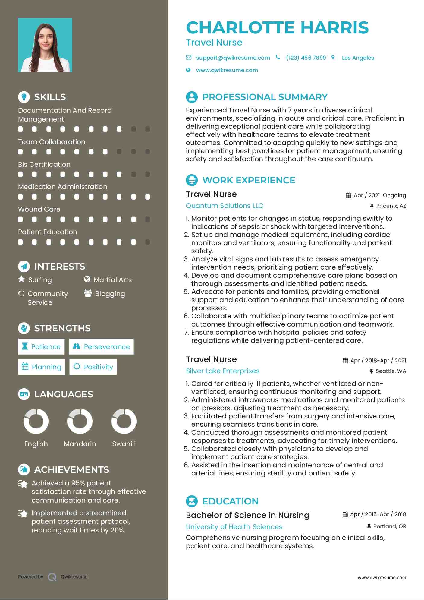 Travel Nurse Resume Samples QwikResume