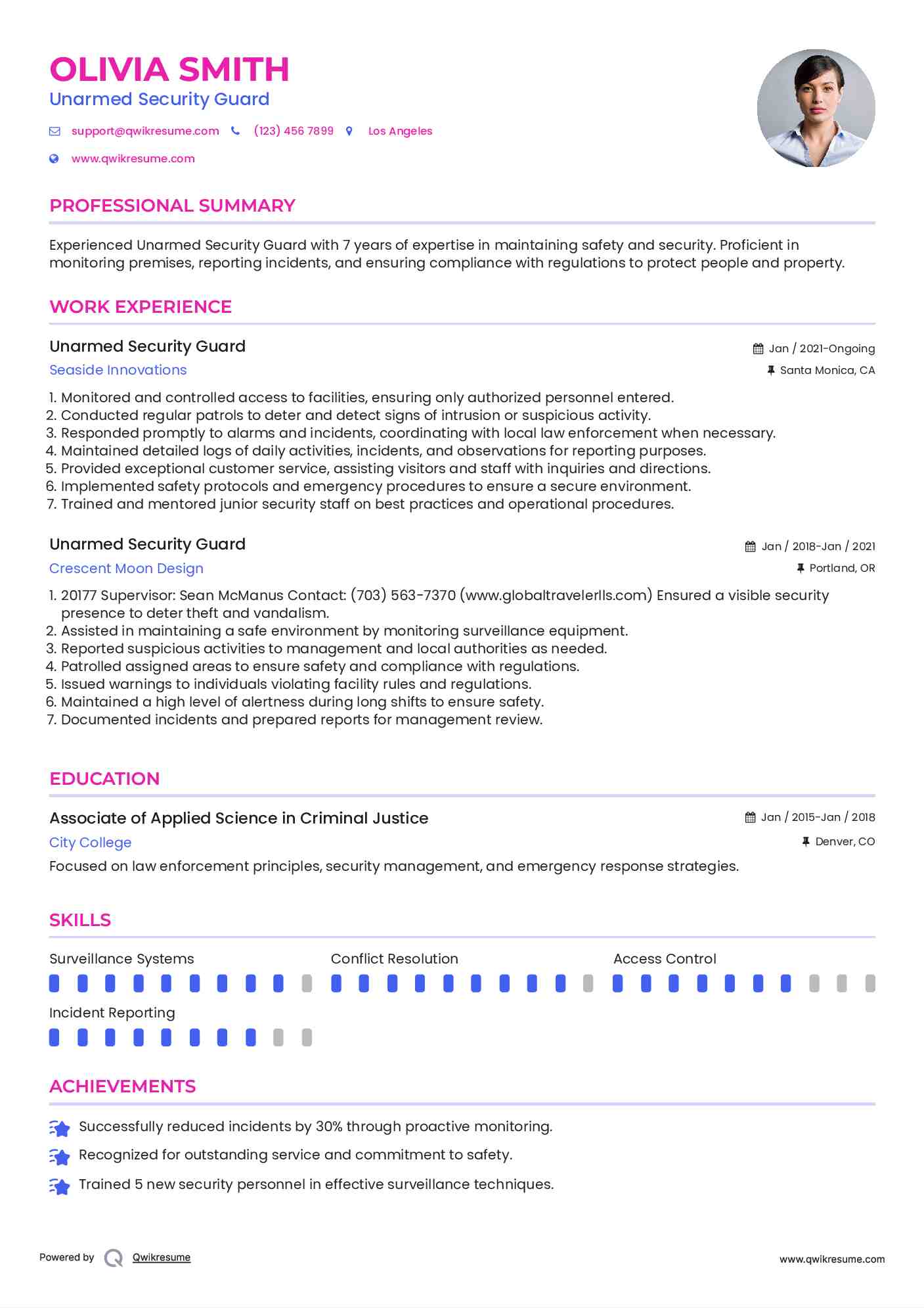 Unarmed Security Guard Resume Samples QwikResume