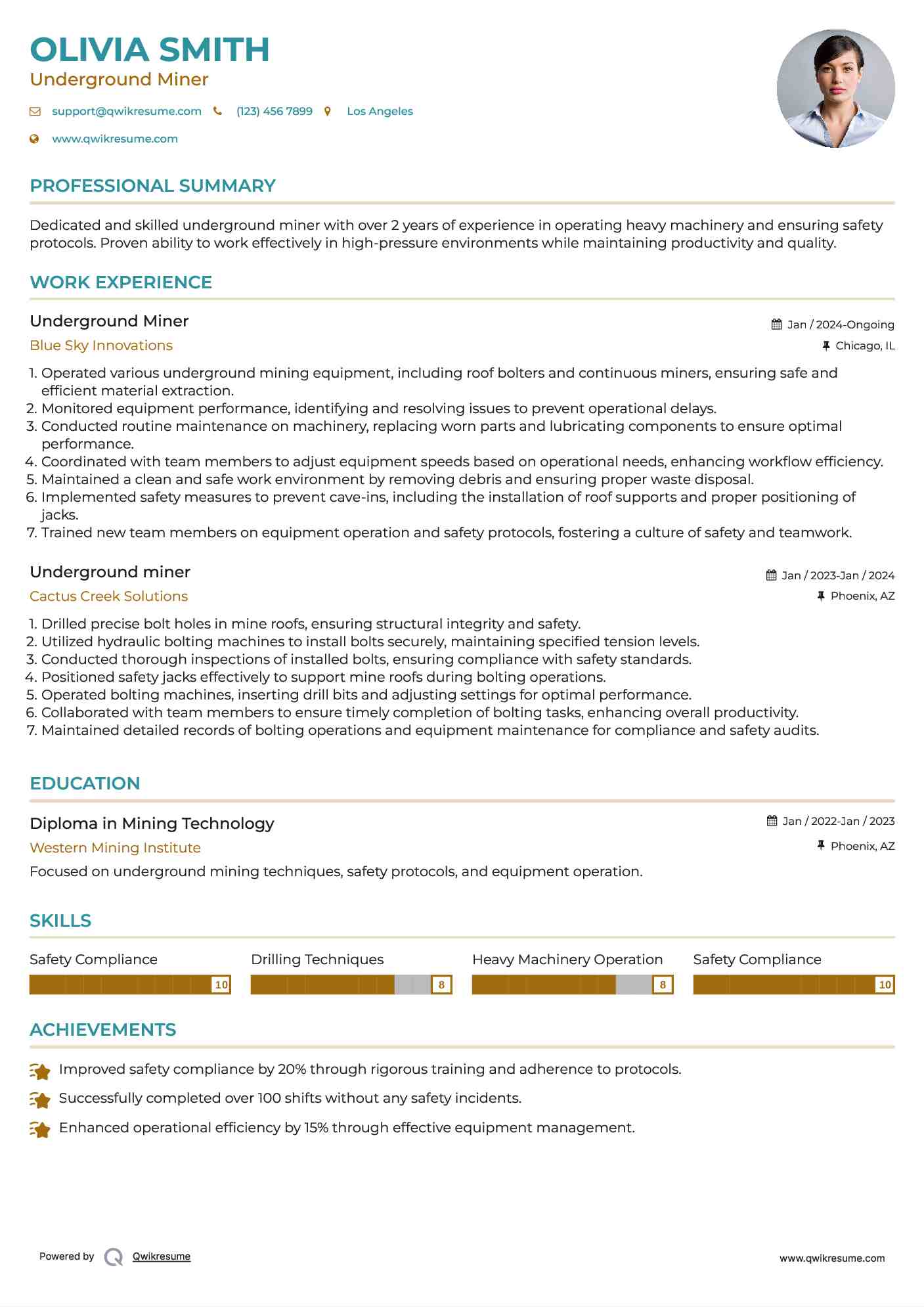 Underground Miner Resume Samples QwikResume