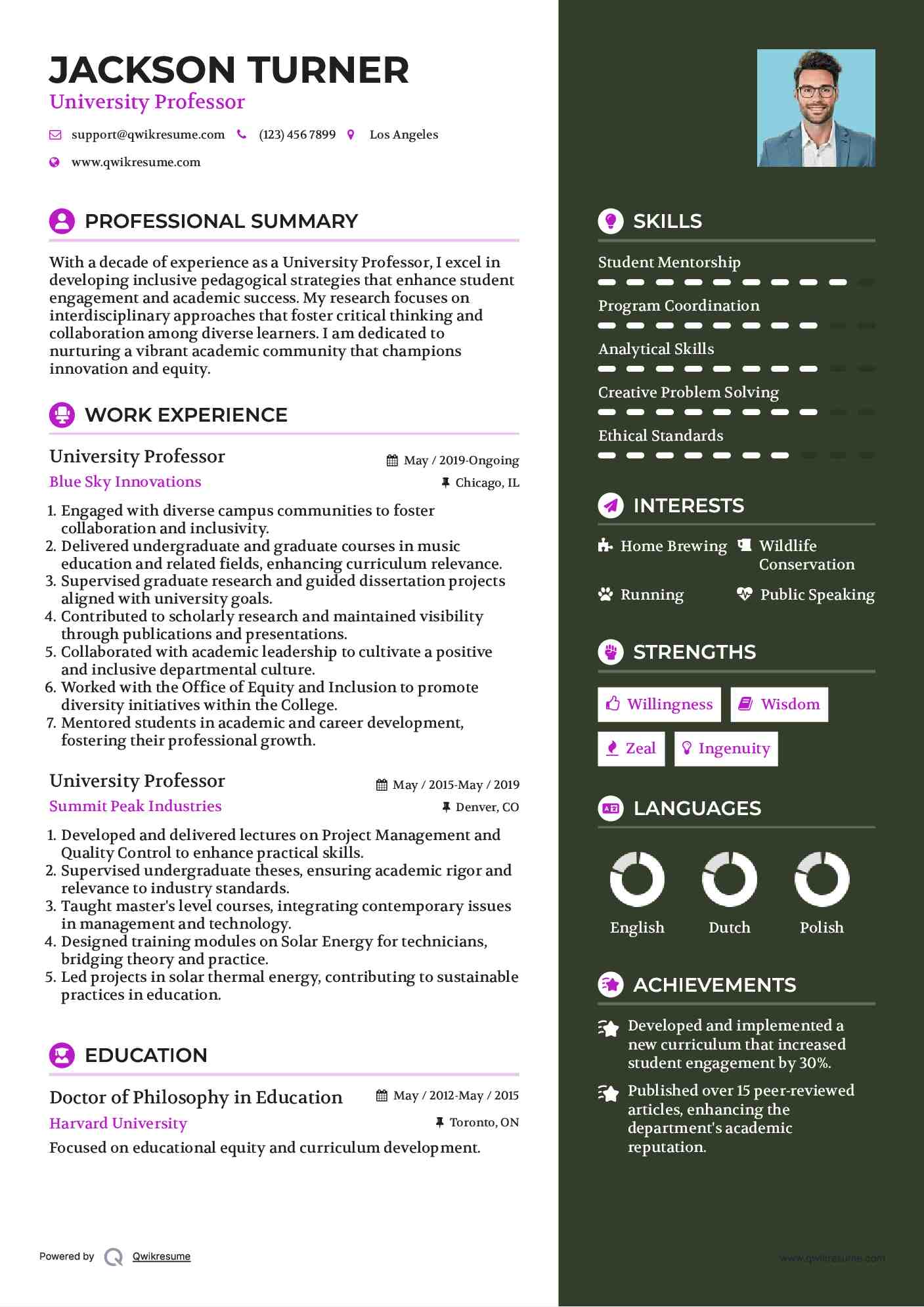 University Professor Resume Samples QwikResume