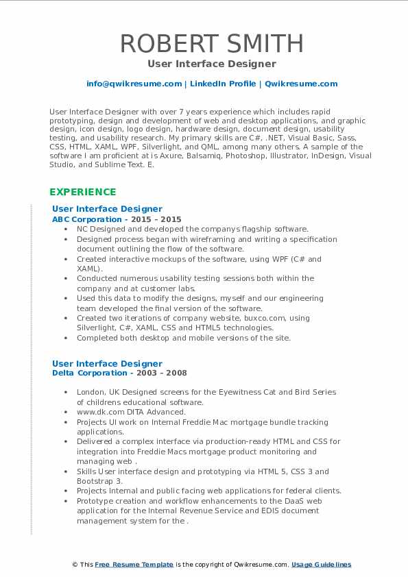 User Interface Designer Resume Samples | QwikResume