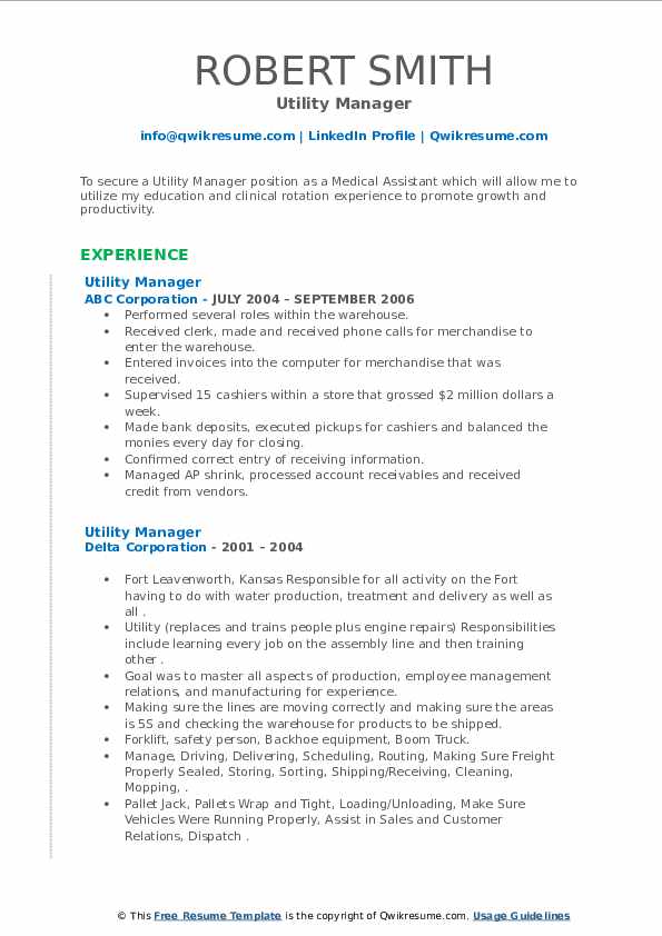 Utility Manager Resume Samples | QwikResume