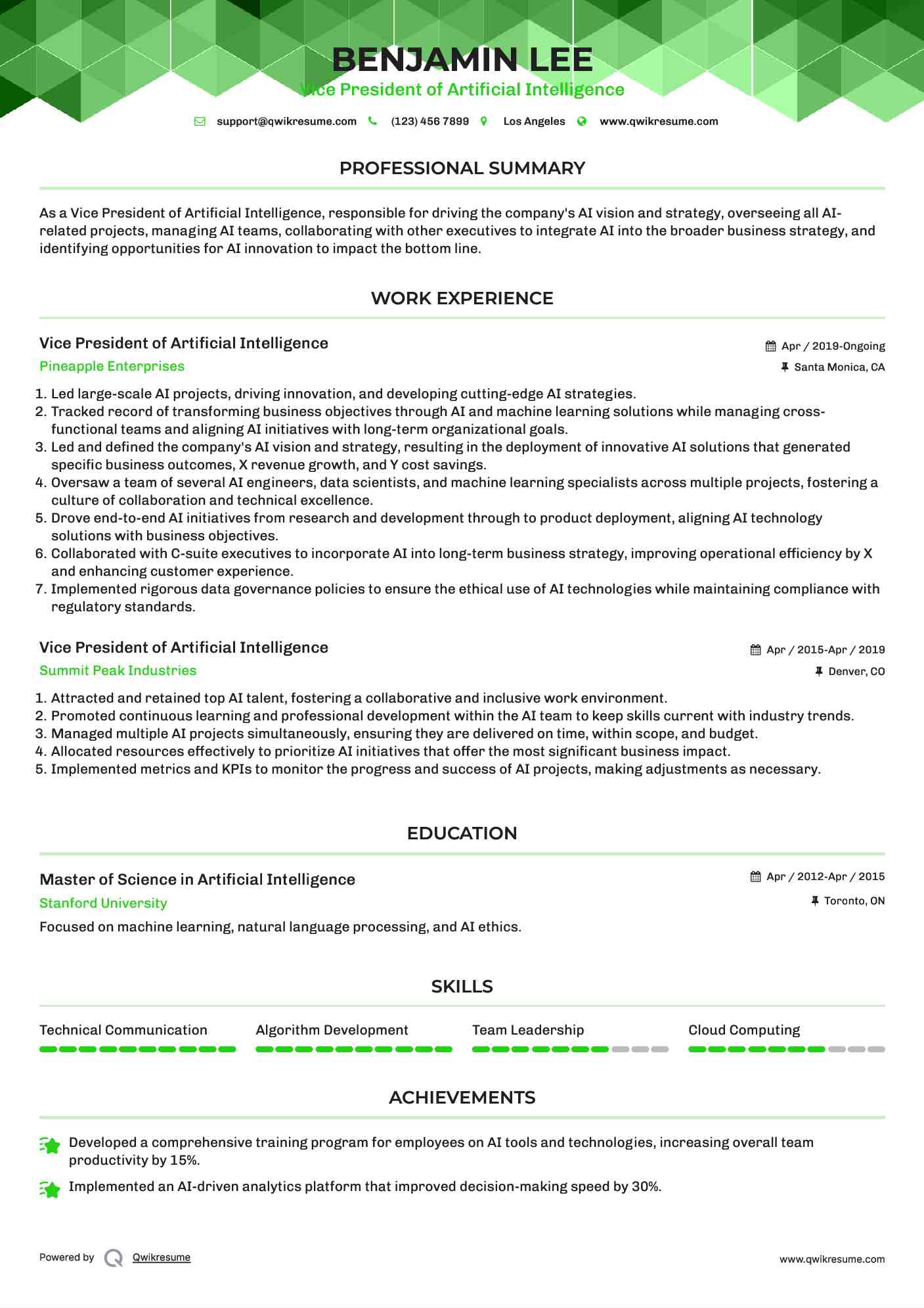 10+ Vice President of Artificial Intelligence Resume Samples ... 10+ Vice President of Artificial Intelligence Resume Samples ...