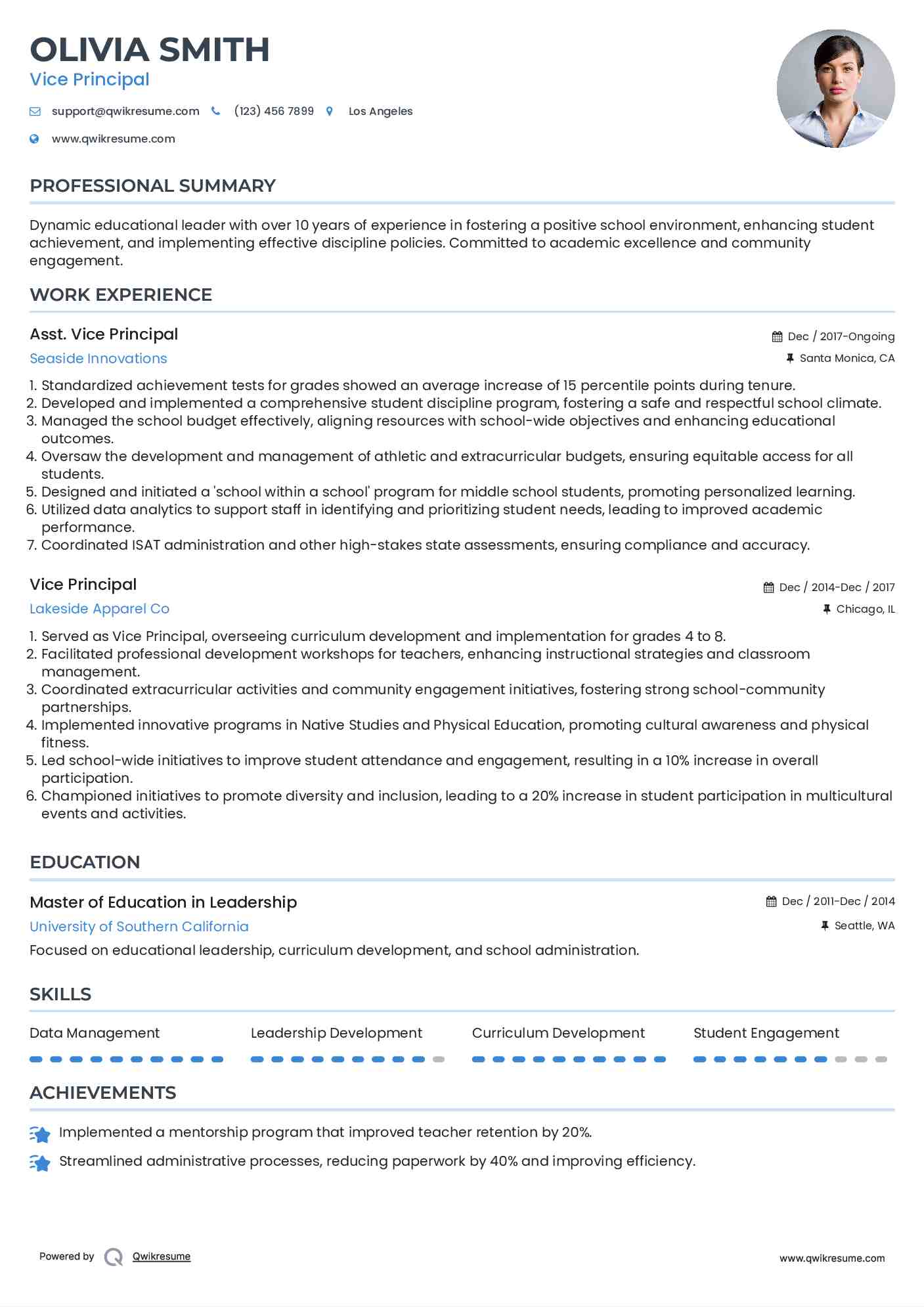 Sample Resume For Vice Principal Sutajoyo