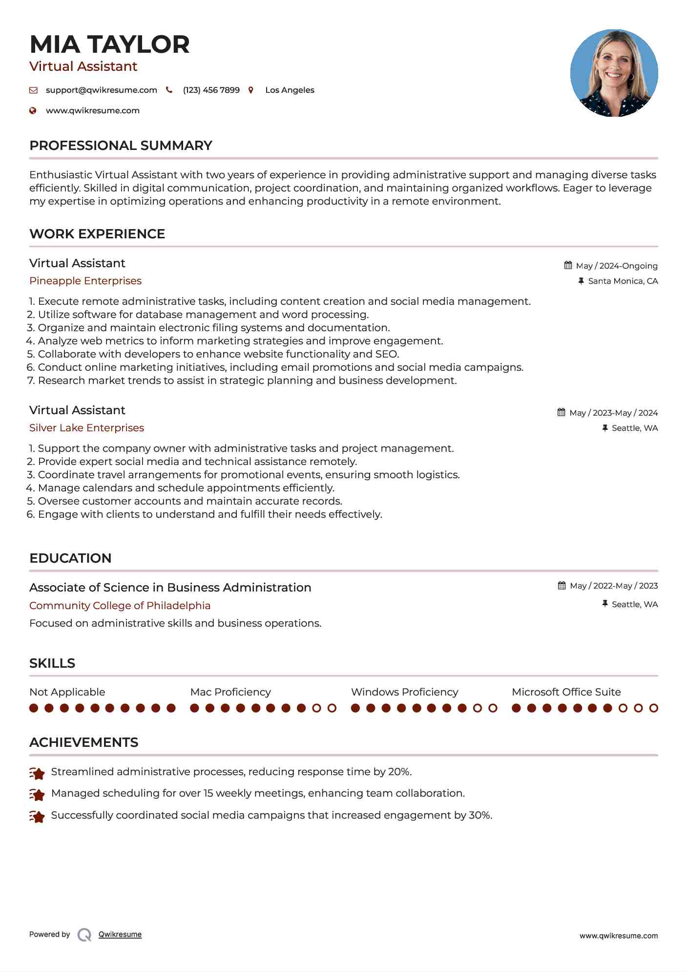 Virtual Administrative Assistant Resume Samples Qwikresume Gambaran