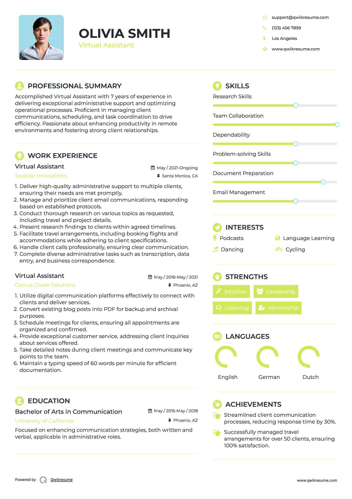Virtual Assistant Resume Template Free Printable Templates
