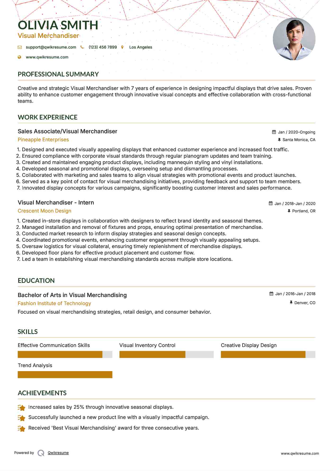 Visual Merchandiser Resume Samples QwikResume