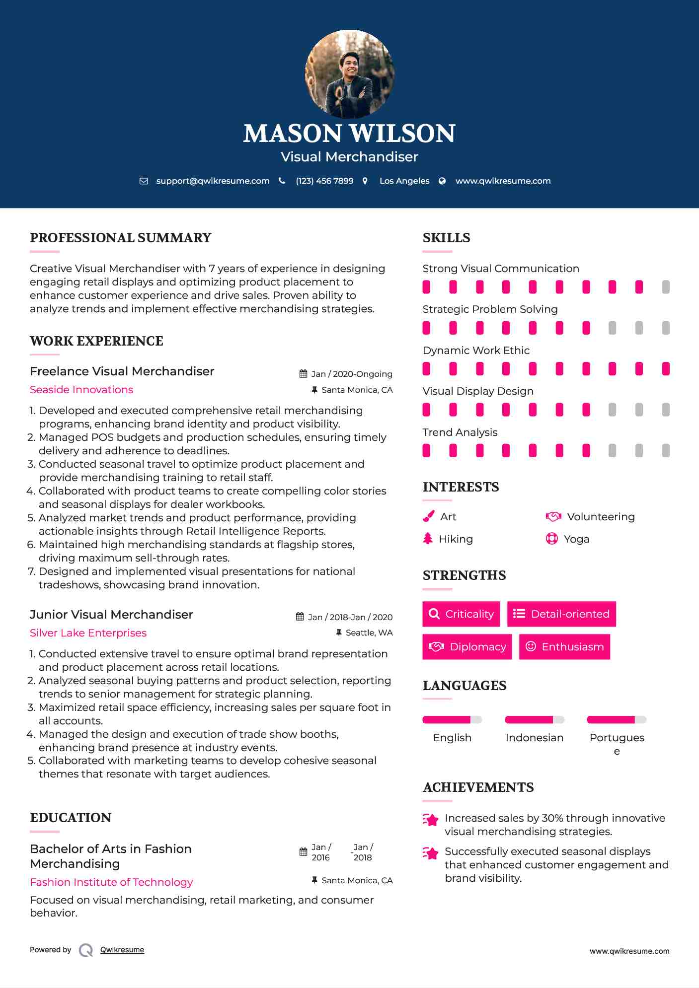 Visual Merchandiser Resume Samples QwikResume
