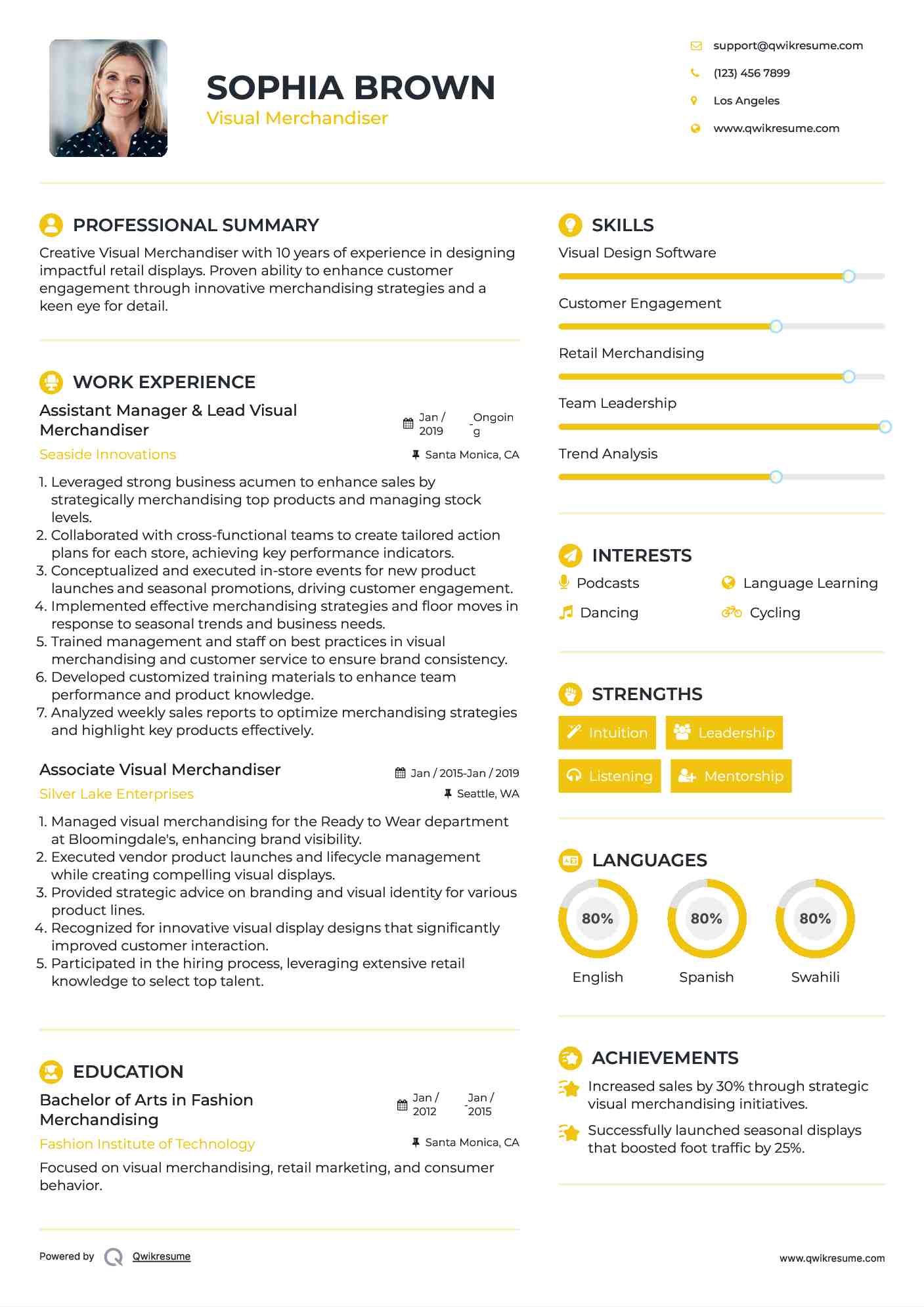 Visual Merchandiser Resume Samples QwikResume