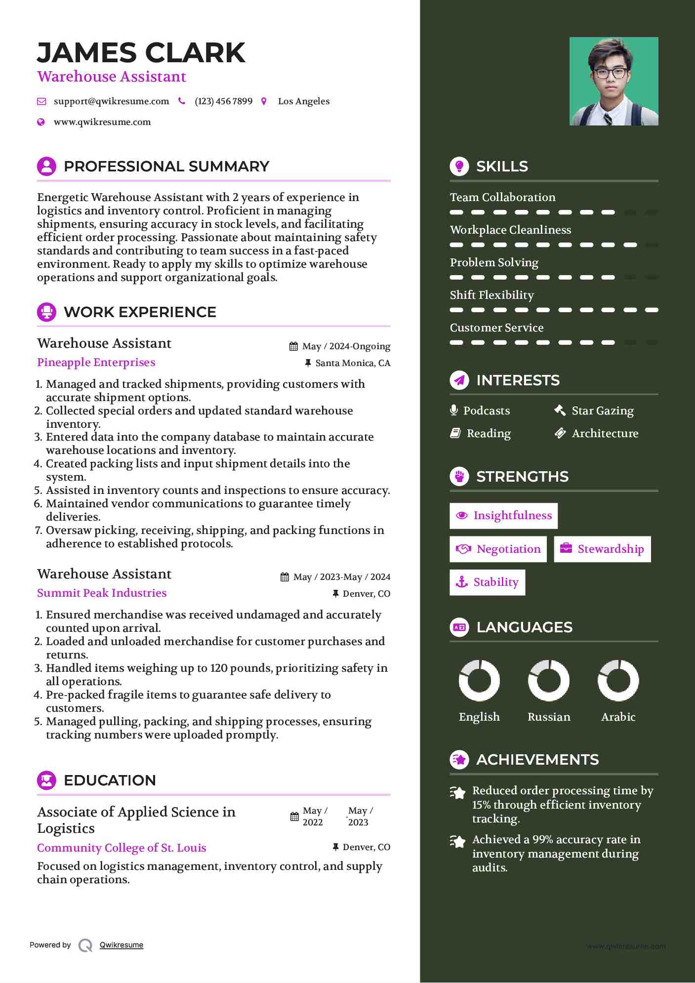 Warehouse Assistant Resume Samples QwikResume