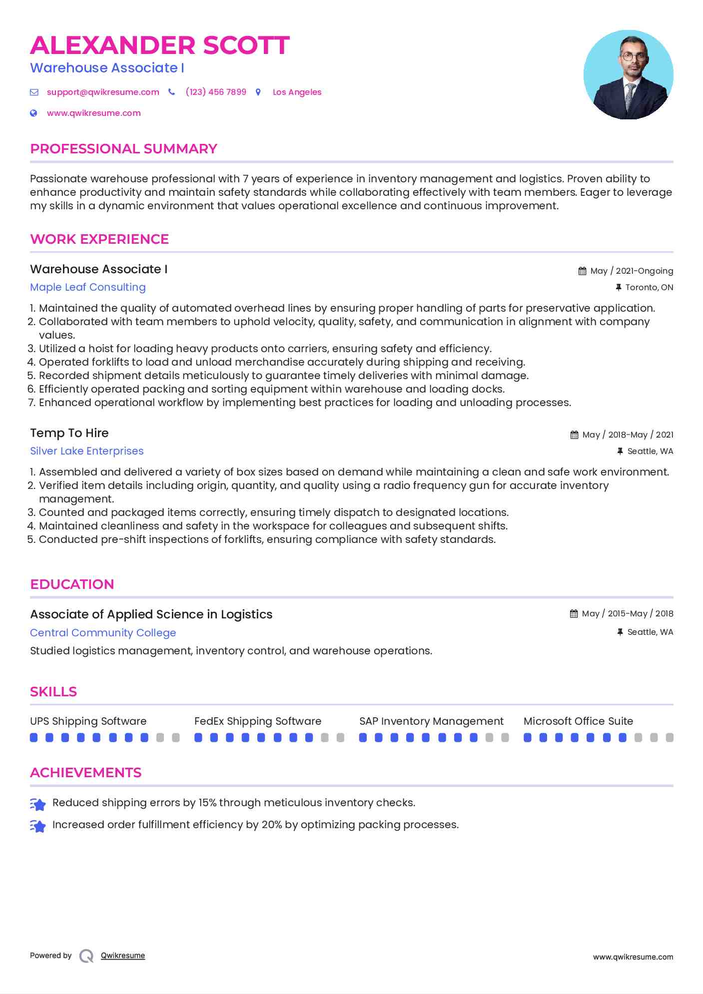 Warehouse Associate Resume Samples QwikResume