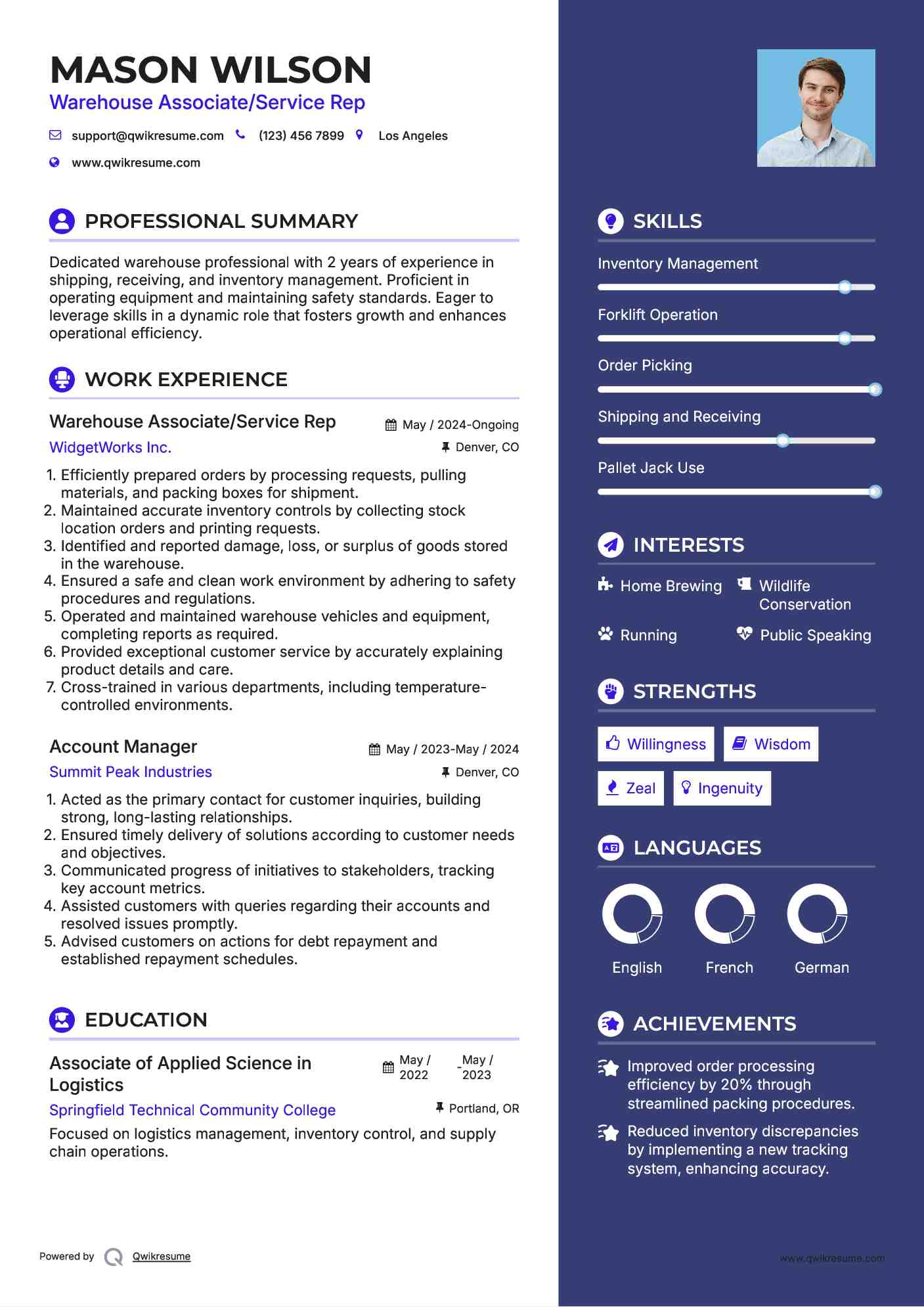 Warehouse Associate Resume Samples QwikResume