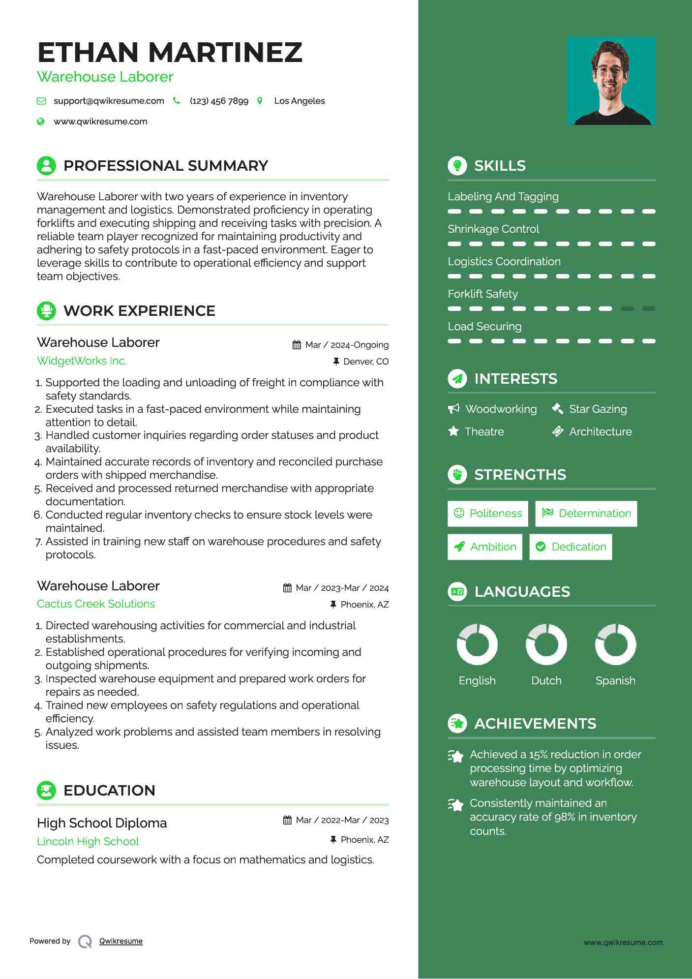 Warehouse Laborer Resume Samples QwikResume