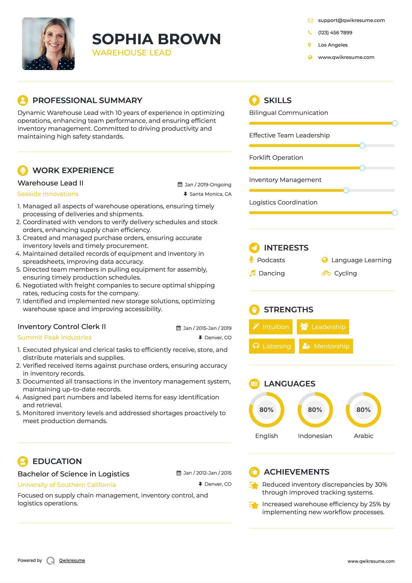 Warehouse Lead Resume Samples QwikResume