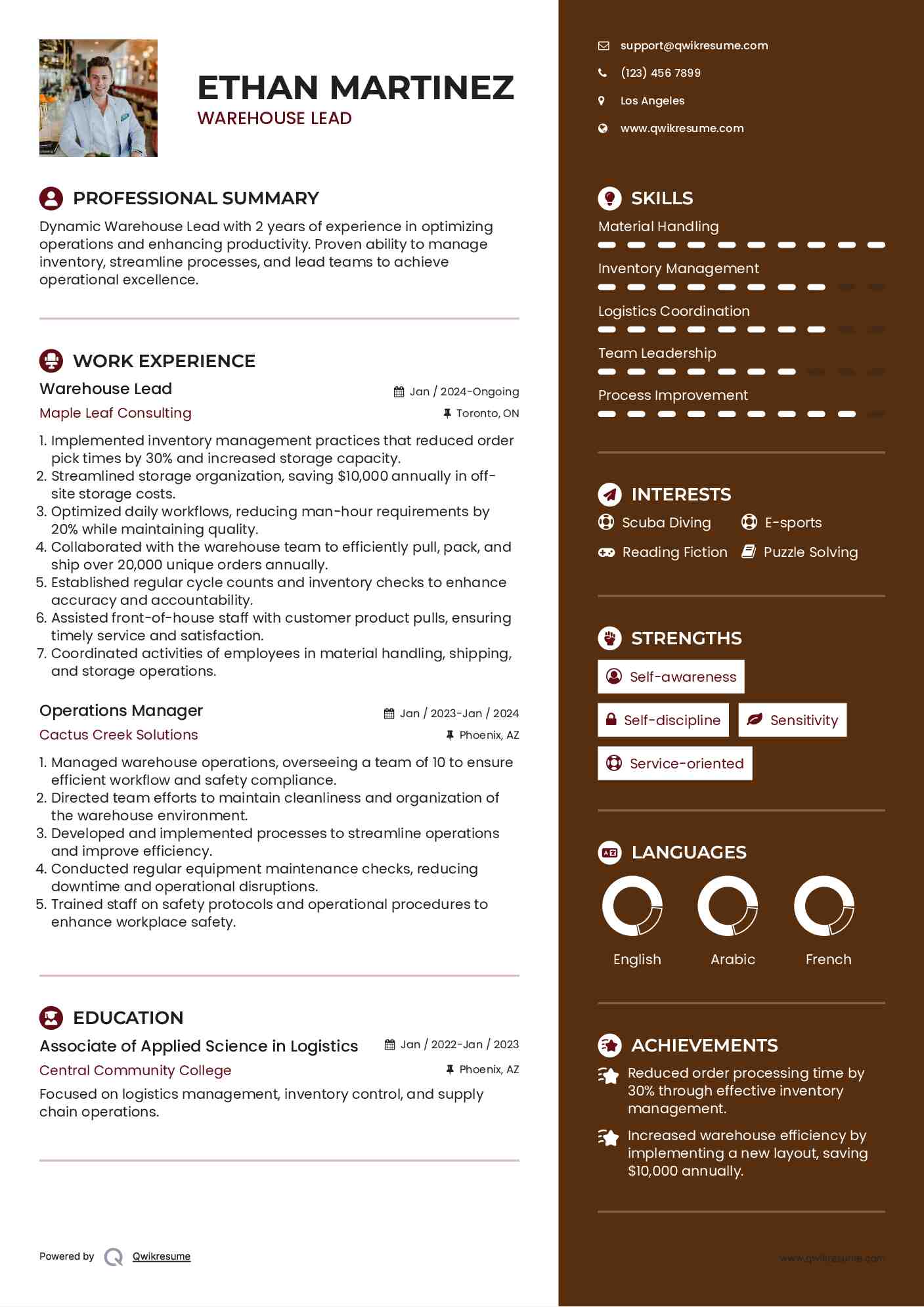 Warehouse Lead Resume Samples QwikResume