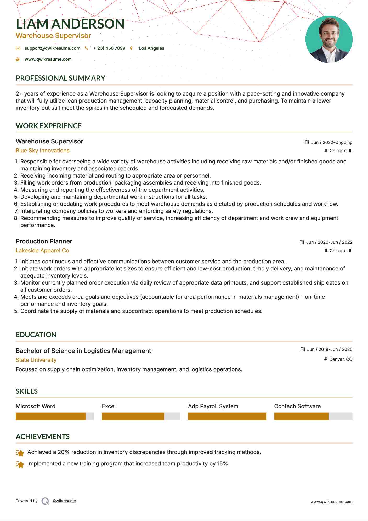 Warehouse Supervisor Resume Samples QwikResume