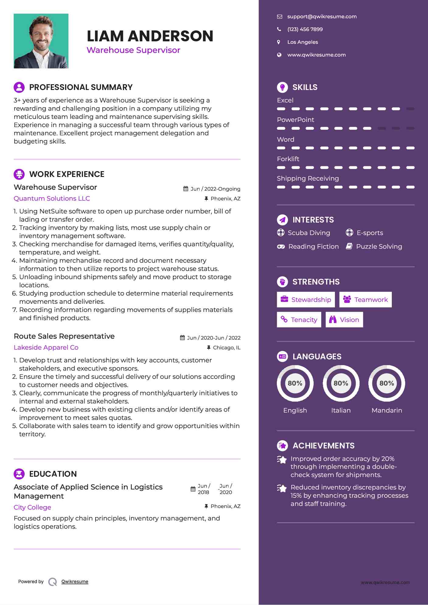 Warehouse Supervisor Resume Samples QwikResume