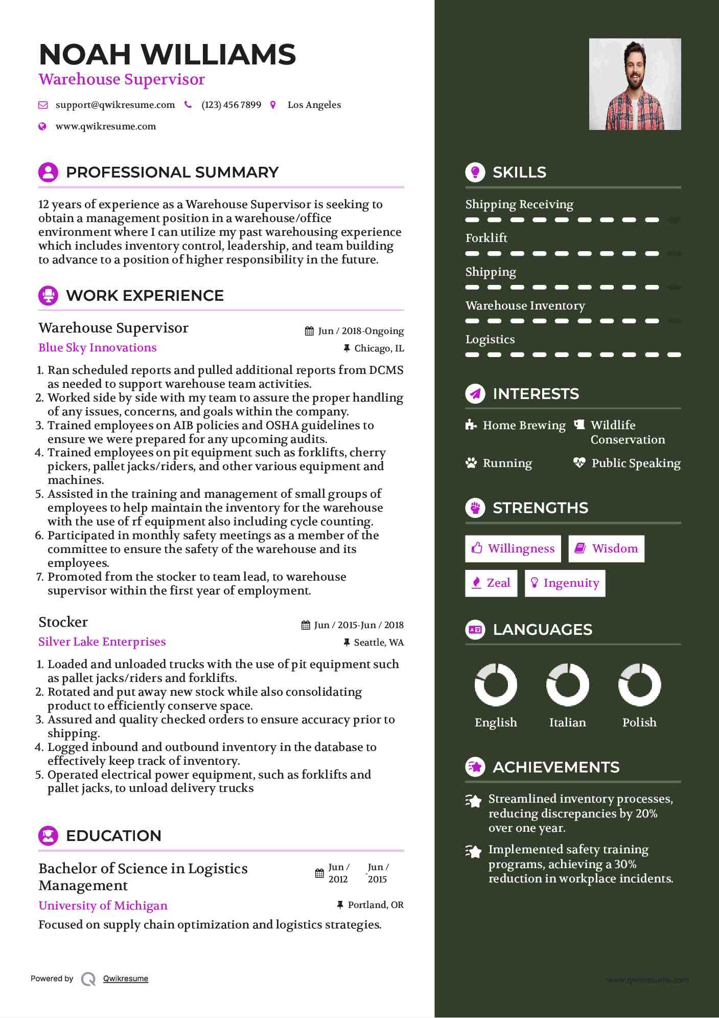 Warehouse Supervisor Resume Samples QwikResume