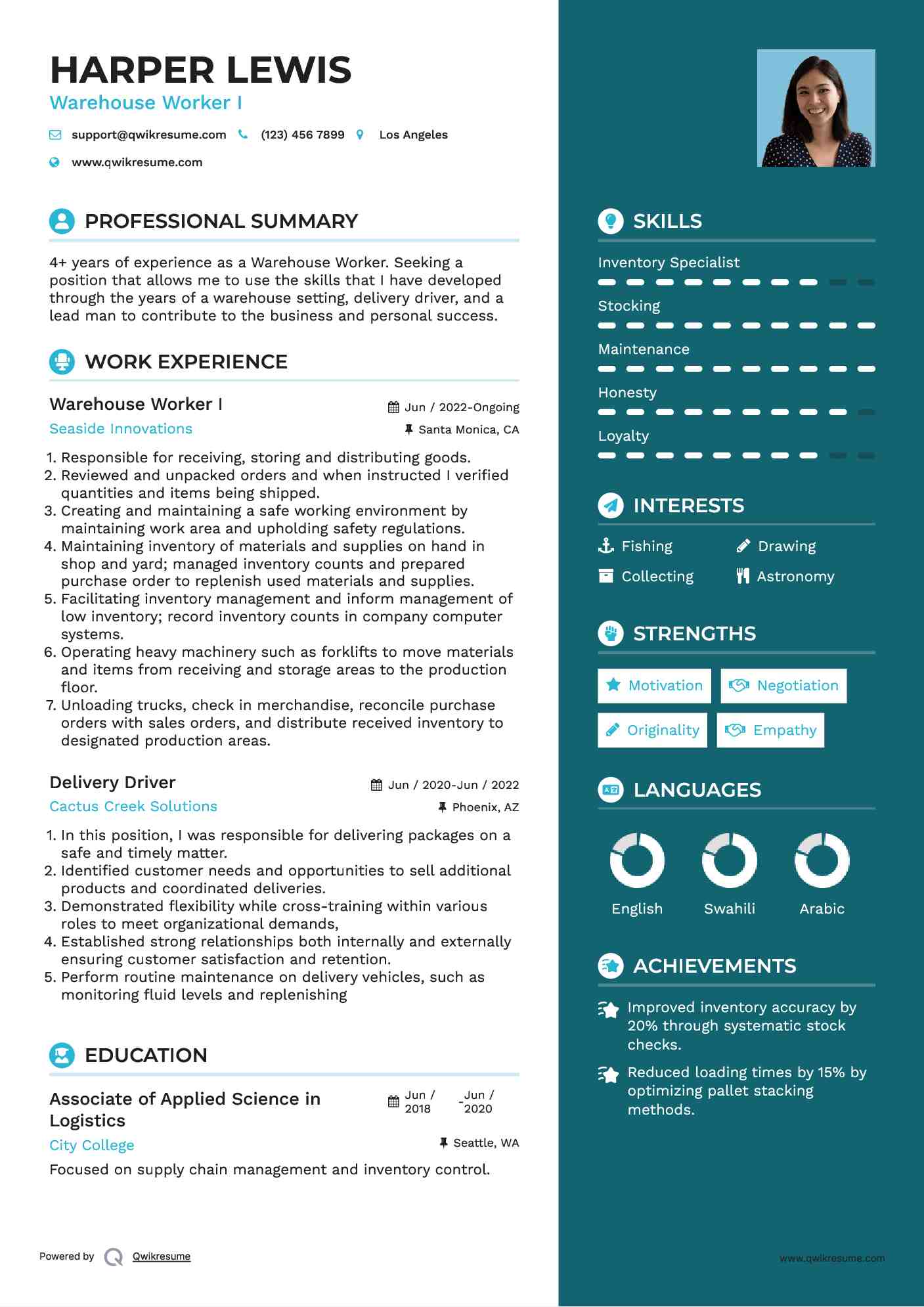 Warehouse Cv Example No Experience Sample Resume For Warehouse Worker 