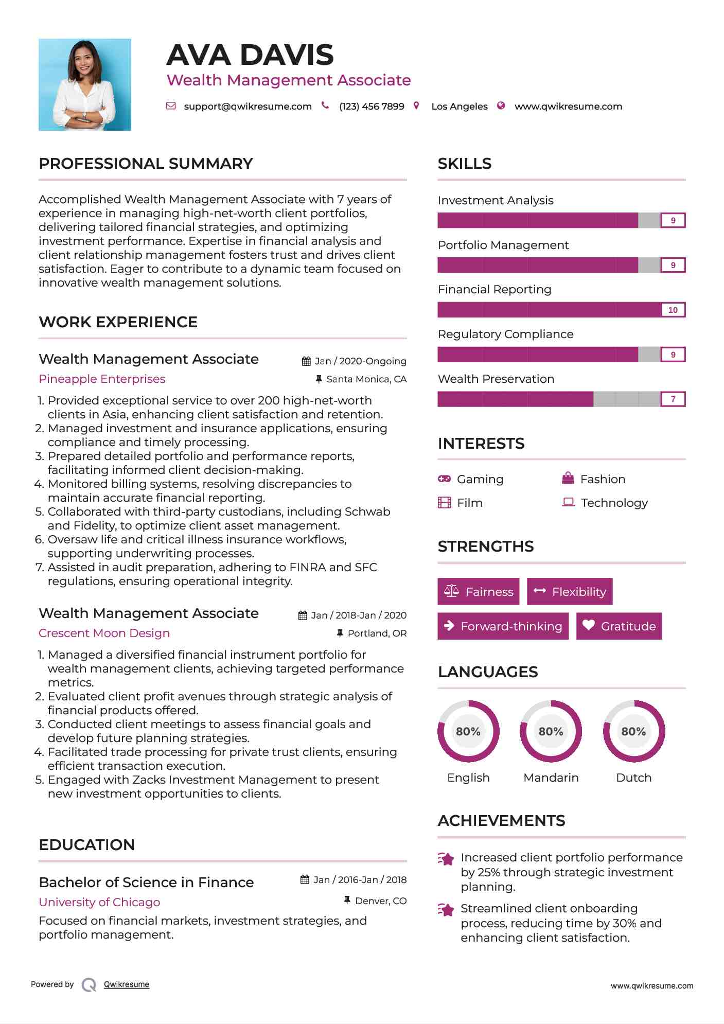 Wealth Management Associate Resume Samples QwikResume