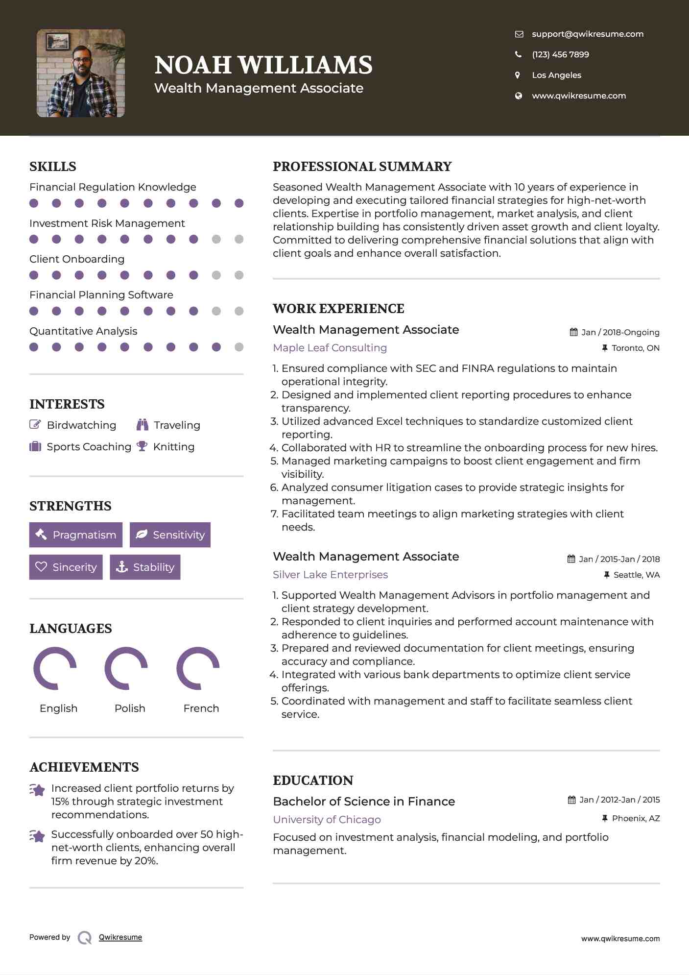 Wealth Management Associate Resume Samples QwikResume