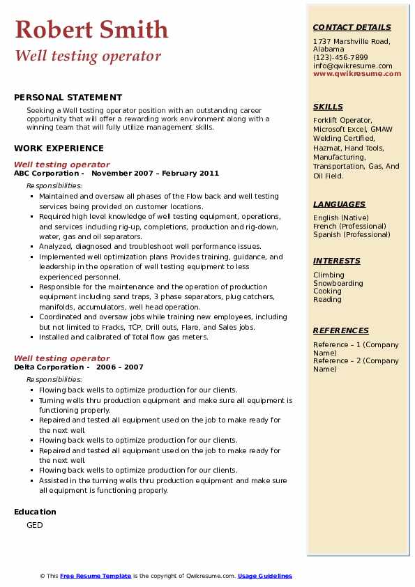 Well Tester Job Description at Karrie Keane blog