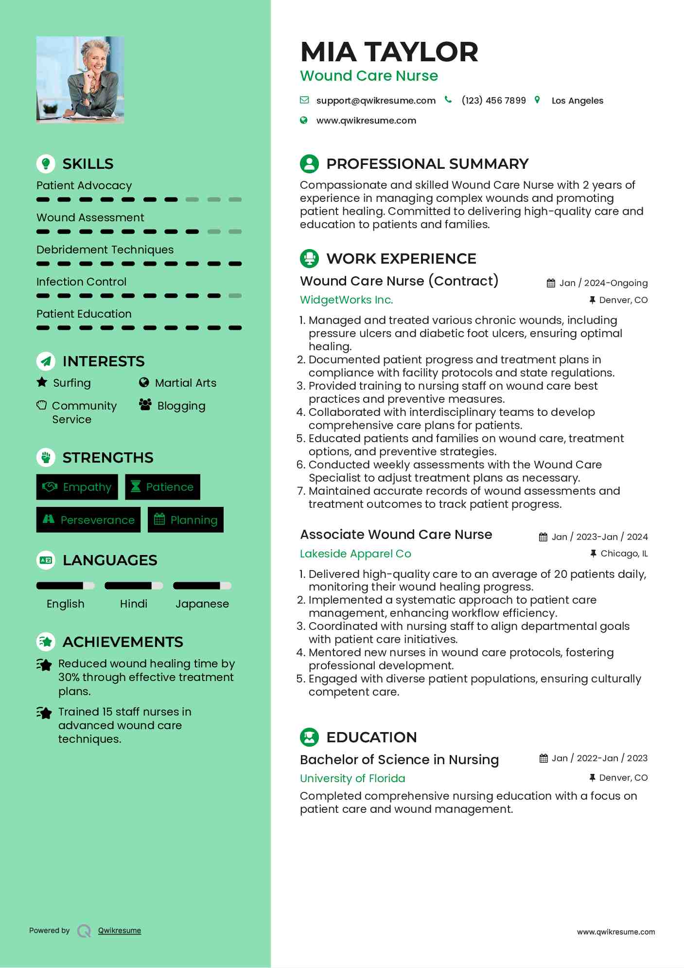 Wound Care Nurse Resume Samples QwikResume
