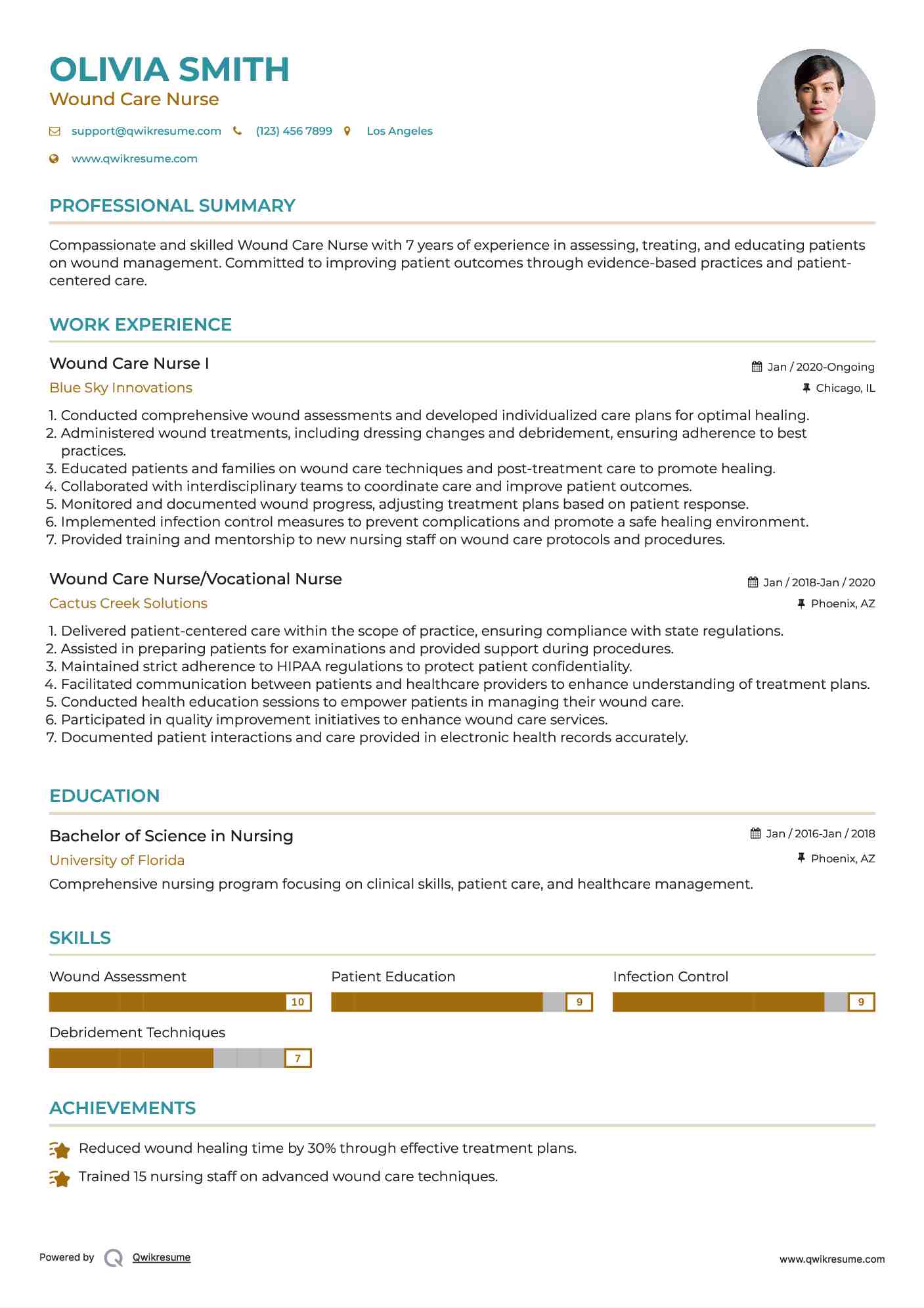 Wound Care Nurse Resume Samples QwikResume